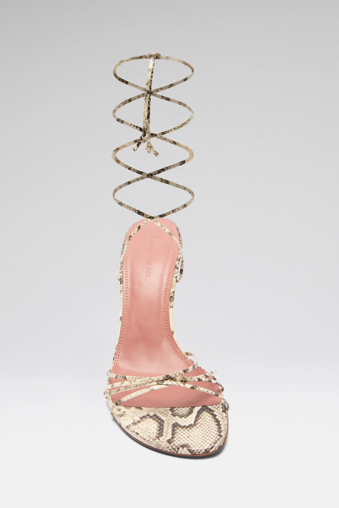 Lori Lace Up Sandal 95 Shiny Snakeskin Print Leather And Ivory Lacquer