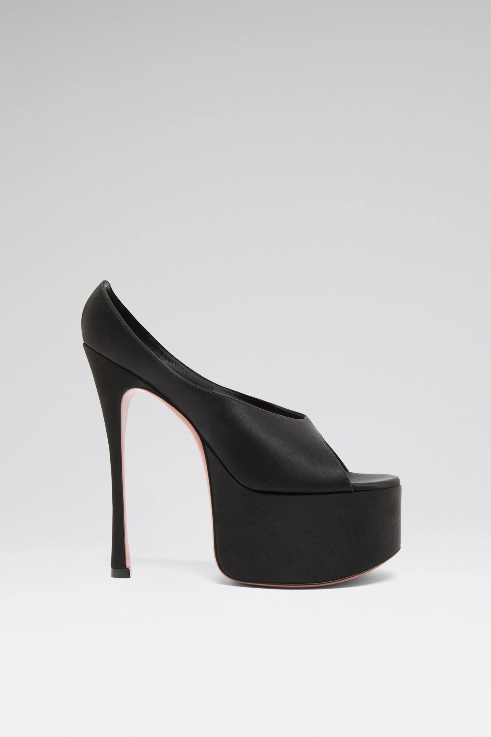 Anok 155 Black Satin Plateau Slippers | Amina Muaddi Luxury Shoes