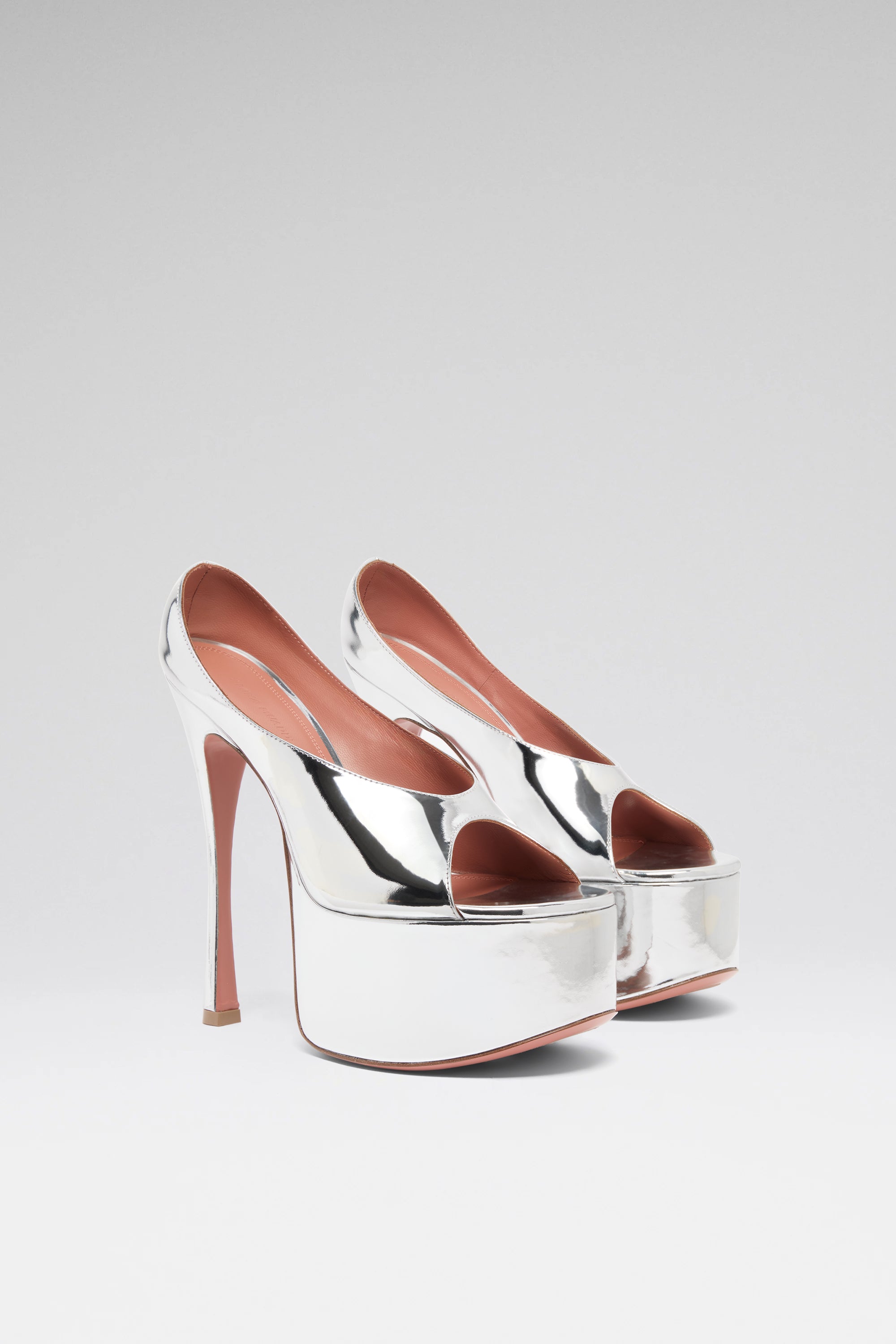 Anok 155 Silver Mirror Plateau Slippers | Amina Muaddi Luxury Shoes