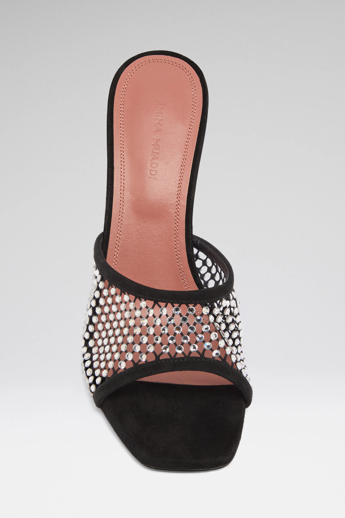 Lupita Crystal Net Slipper Black Suede And White Crystals