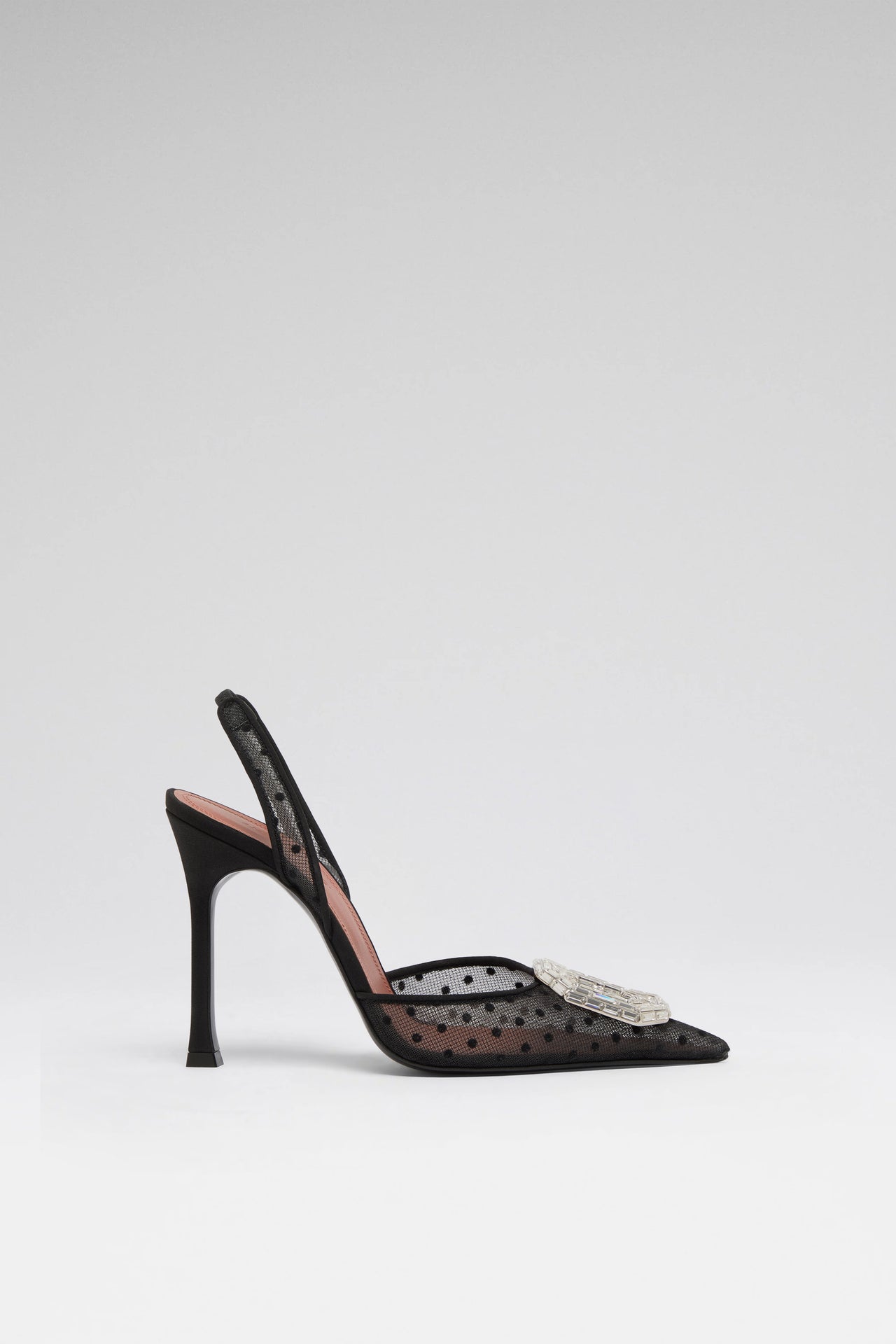Camelia Slingbacks 105 Black Polka-Dot Lace | Amina Muaddi Luxury Shoes